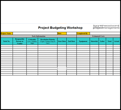 ProjectManagement.com - Project Budgeting Worksheet